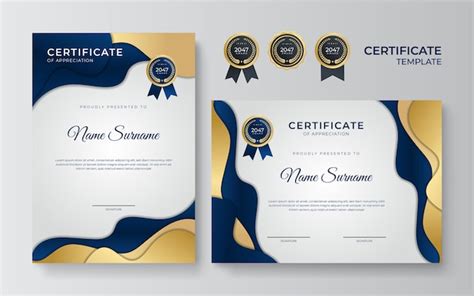 Modèle De Certificat Bleu Et Or Ensemble De Deux Modèles De Prix Ou De