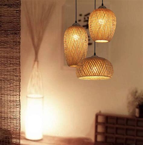 HWCX LICHT Lampe Suspendue Bambou Tissé À Main Rotin Lampe À