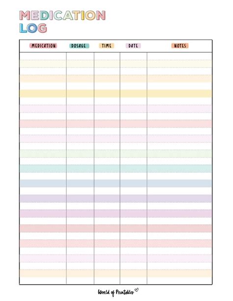 A Printable Medication Log Is Shown In The Middle Of A Page With