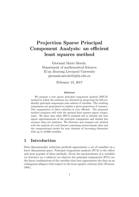 pdf projection sparse principal component analysis an efficient least squares method version 2