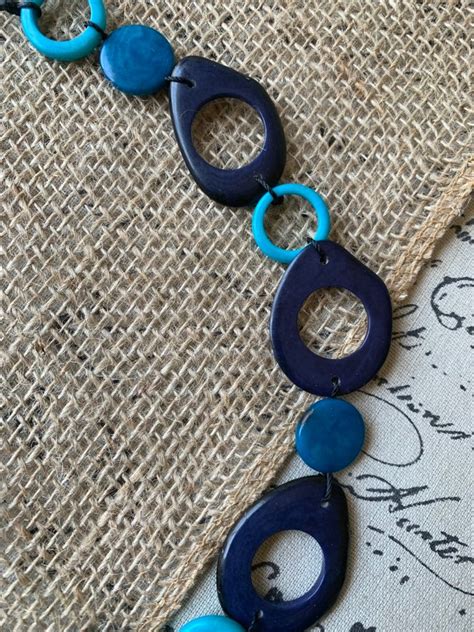 Turquoise Blue Geometric Tagua Nut Necklace Galapagos Tagua Jewelry