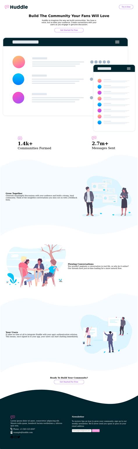 Frontend Mentor Huddle Landing Page With Curved Sections Master