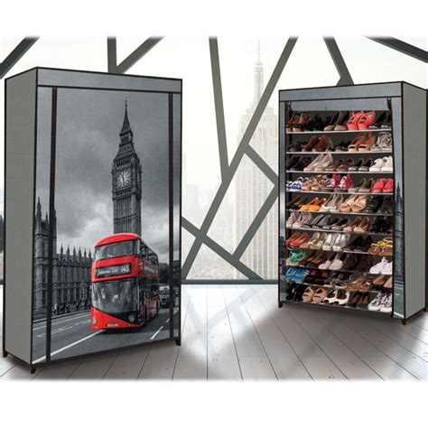 Étagère range chaussures 50 paires ECO avec housse imprimé Londres