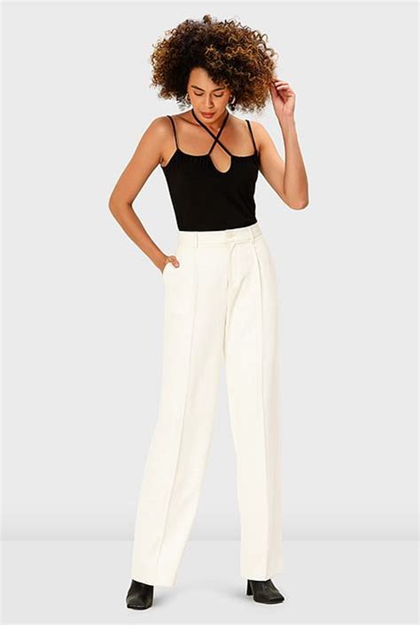 Shop High Waist Stretch Twill Wide Leg Pants EShakti