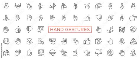Hand Gestures Line Icon Set Included Icons As Fingers Interaction