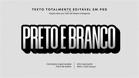 Efeito de Texto 3D Preto e Branco PSD Editável download Designi