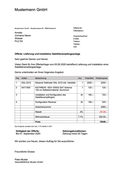 Offerten Vorlage Gratis Word Excel Vorlagen Vorla Ch