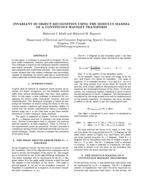pdf invariant 2d object recognition using the modulus maxima of a continuous wavelet transform