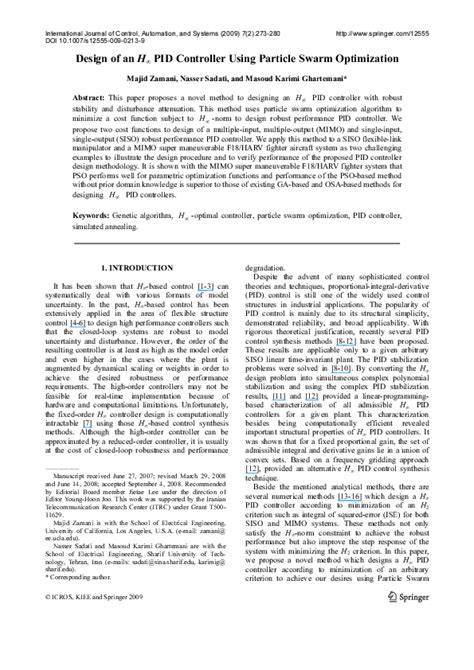 pdf design of an h ∞ pid controller using particle swarm optimization masoud karimi