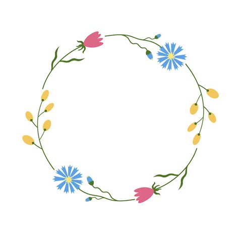 Floral Frame Round Cute Frame Flower Arrangement Hand Drawn