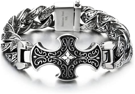 COOLSTEELANDBEYOND Homme Grand Acier Inoxydable Tribal Tatouage Motif