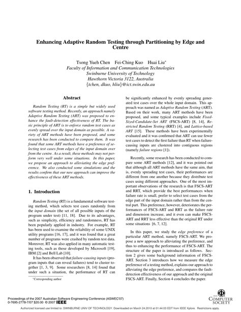 pdf enhancing adaptive random testing through partitioning by edge and centre