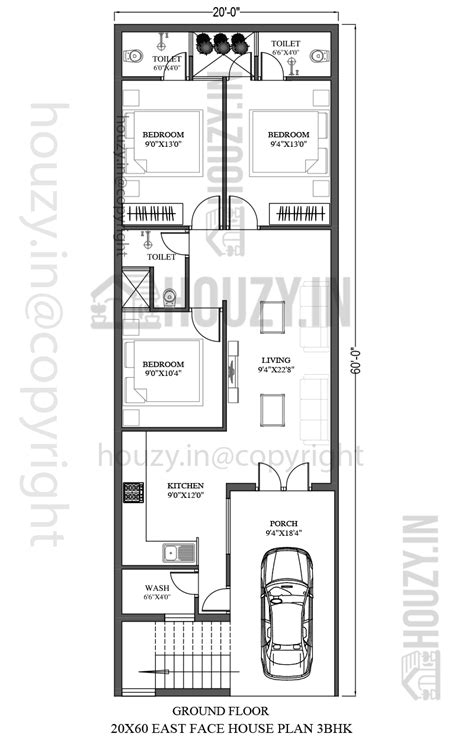20x60 House Plan East Facing HOUZY IN