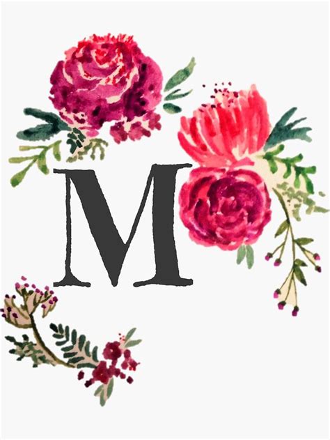 Floral Monogram Watercolor Letter M Sticker By SaraLoone Redbubble