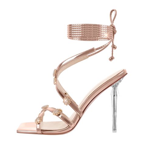 Ankle Strap Lace Up Rhinestone Sandals Onlymaker