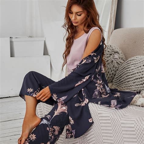 Pyjama En Viscose Imprim Floral Pour Femme Ensemble De Pi Ces V