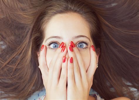 Blue Eyes Young Adult Beautiful Woman Hand Body Part Model Human Face Covering Face Nail