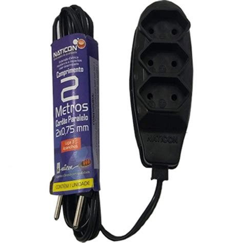 Extensao Naticon Tripla Paralela 2X0 75 Preta 2M 559