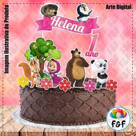 Topper Topo Bolo Personalizado C Nome Idade Masha E O Urso à venda em