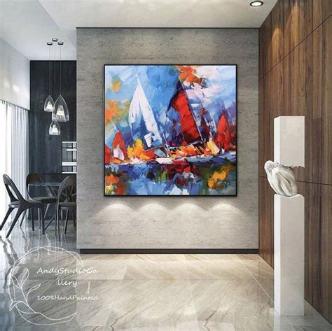 Extra Large Abstract Colorful Sailboat Painting On Canvas Original