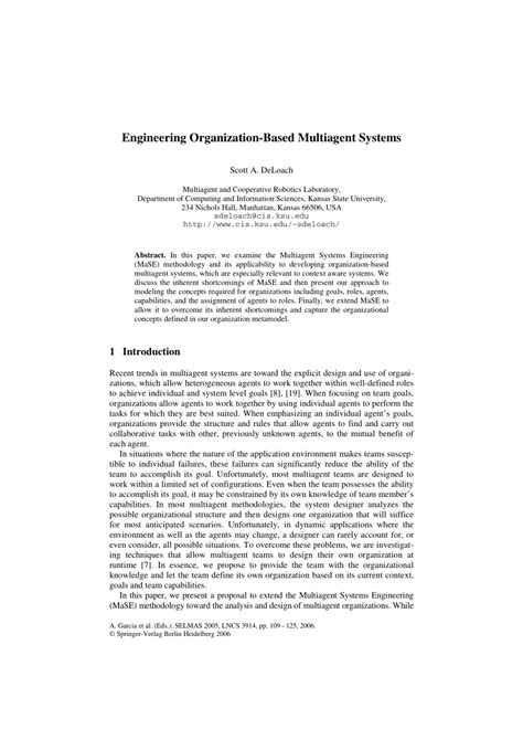 pdf multiagent systems engineering of organization based multiagent systems