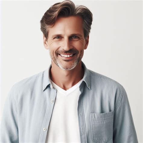 Premium Photo Portrait Of Smiling Mature Man Standing On White Background