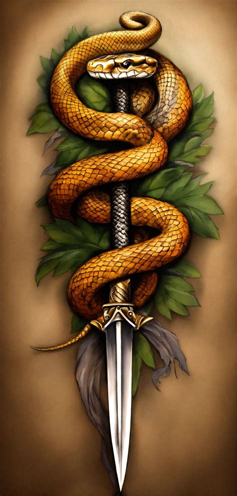 Lexica Snake Coiled Around Dagger Tattoo Design Realistic