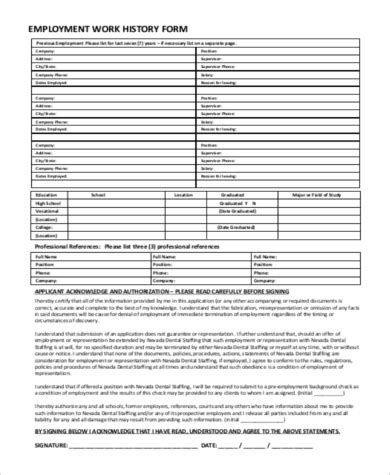 Work History Template