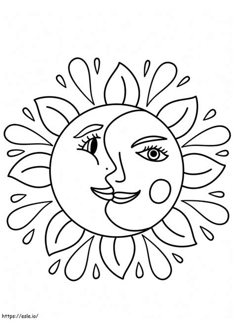 Página para colorear trippy del sol y la luna para colorear