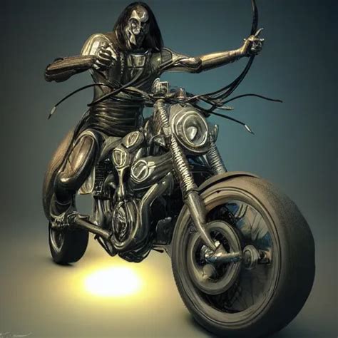 A Sci Fi Biker Fused With His Bike Art By Hr Giger Stable Diffusion