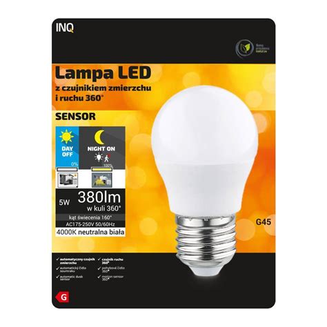 Żarówka LED E27 G45 5W neutralna 4000K z czujnikiem zmierzchu i ruchu