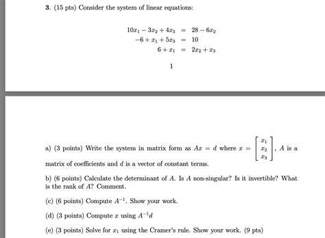 solved 3 15 pts consider the system of linear equations