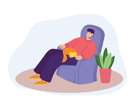 Un Homme Est Assis Sur Une Chaise Avec Un Chat Sur Ses Genoux