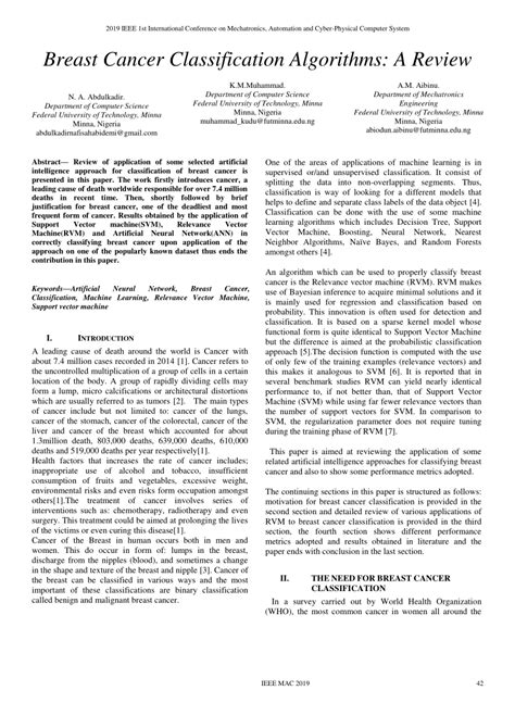pdf breast cancer classification algorithms a review