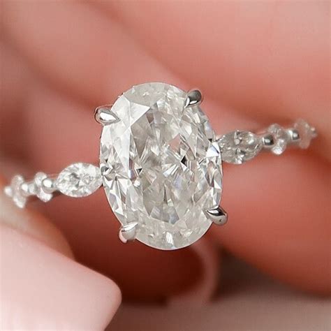 3 5 CT Oval Cut Halo Engagement Ring Moissanite Engagement Etsy