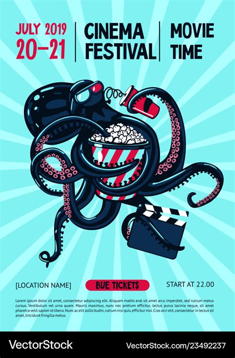Movie Festival Poster With Octopus And Cinema Vector Image