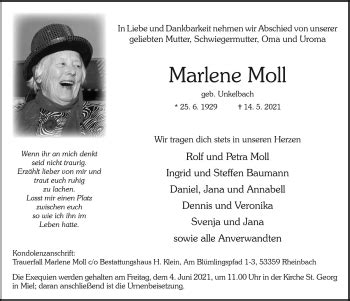Traueranzeigen Von Marlene Moll Wirtrauern