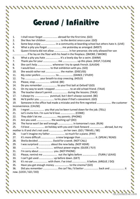 Gerund Infinitive Exercise General English ESL Worksheets Pdf Doc