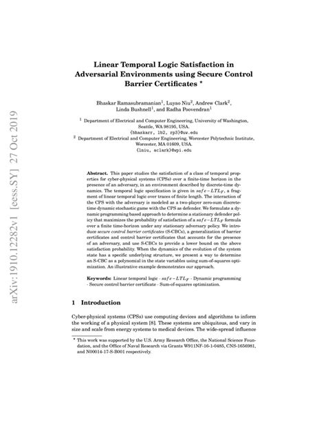 linear temporal logic satisfaction in adversarial environments using secure control barrier