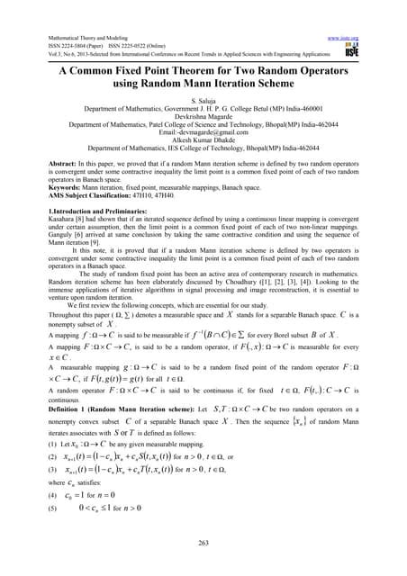 a common fixed point theorem for two random operators using random mann iteration scheme pdf