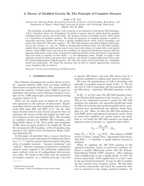 pdf a theory of modified gravity by the principle of complete measure