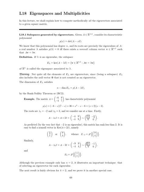 l18 eigenspaces and multiplicities pdf eigenvalues and eigenvectors matrix mathematics