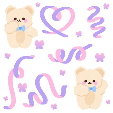 Korean Bear Stickers White Transparent Purple And Pink Confetti Bear