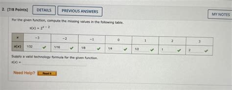 solved for the given function compute the missing values in