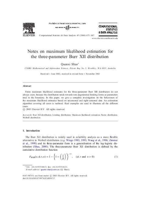 pdf notes on maximum likelihood estimation for the three parameter burr xii distribution