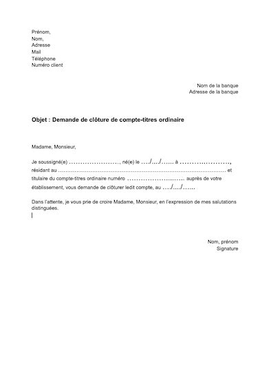 Modèle de lettre de résiliation de compte titres gratuit à télécharger