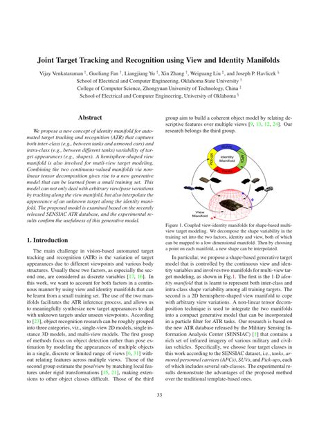 pdf joint target tracking and recognition using view and identity manifolds
