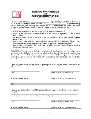 Fillable Online Colonialathletics Weight Room Permission Form