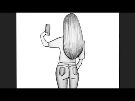 Kolay Karakalem Arkası Dönük Kız Çizimi Arkası Dönük Selfie Çeken Kız