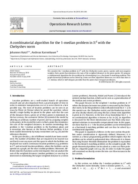 pdf a combinatorial algorithm for the 1 median problem in with the chebyshev norm johannes